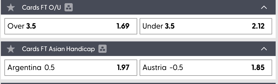 Dự đoán, soi kèo thẻ vàng Argentina vs Áo, 00h00 ngày 23/06